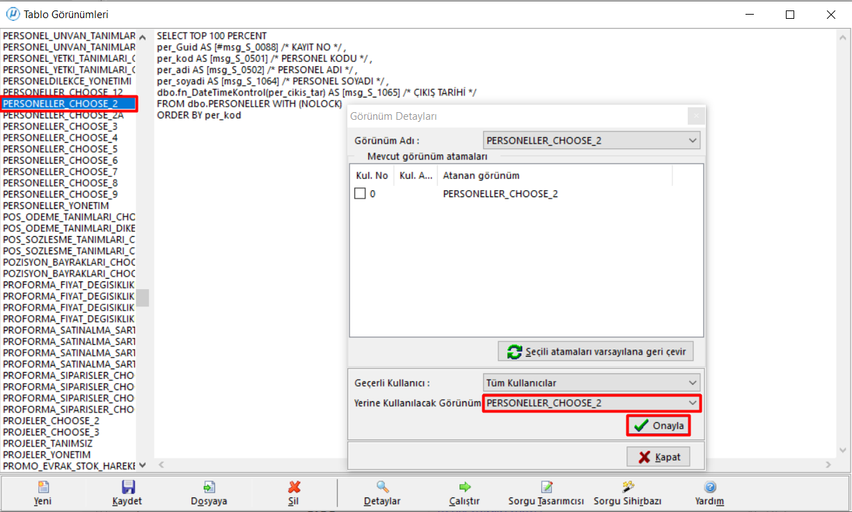 Personel Seçim Ekranında, Ekran Görüntüsünü Değiştirmek İstiyorum.