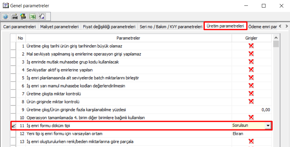 İş Emri Formu Döküm Tipi
